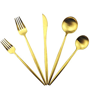 Gugrida 20-Piece 18/10 Stainless Steel Flatware Silverware, Luxury Dinnerware Set Travel Cutlery Tableware Include Knife Fork Spoon Service for 4,Healthy & Eco-Friendly Dishwasher Safe (Gold Matte)