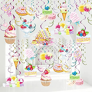 30 Pieces Candy Hanging Swirls Decorations, Candyland Birthday Party Decor for Girls Kids Lollipop Party Donut Party Ice Cream Party Sweet Theme Baby Shower Supplies