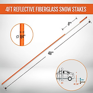 Anley 20 Pack 48" Reflective Driveway Markers, Snow Stakes with Fiberglass Pole & Hammer Cap - 4 Ft High Visibility Safety Markers Reflective Strip for Snow Plowing and Landscape (1/4" Dia, Orange)