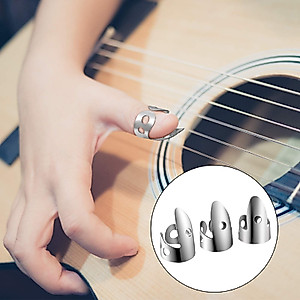 6 Pieces Banjo Finger Picks Set, Including Stainless Steel Finger Picks and Thumb Picks, Metal Finger Picks Adjustable Bass Finger Picks for Guitar, Banjos and Other Instruments (Silver, Black)