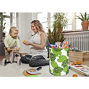 HIYAGON Laundry Baskets,Collapsible Hamper, Canvas Fabric Laundry Hamper,for Toy Organizer Bins,Gift Baskets, Bedroom, Clothes, Nursery,Kids,Boys (Green Leaf)