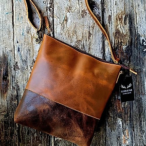 The Denali Vintage Saddle Genuine Leather Two Tone Large Crossbody Bag Leather Crossbody Purse