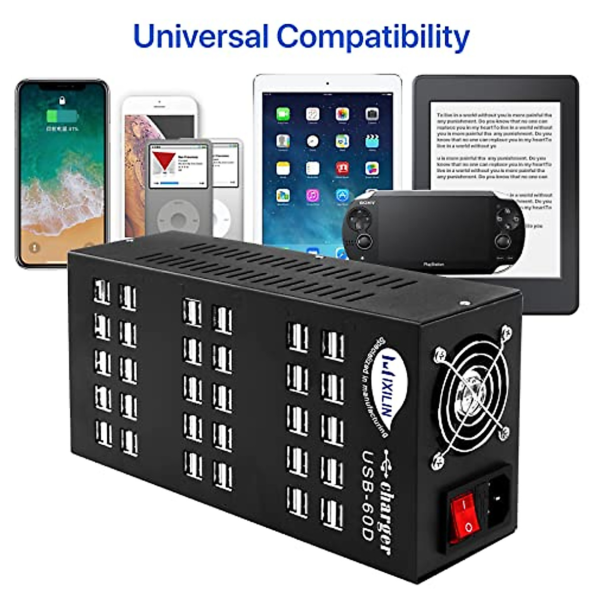 USB Charging Station, Cinlinso 60 Port 300W/60A,Intelligent Protection,MultiPort USB Charger Station for Smartphone Tablets Watch and More