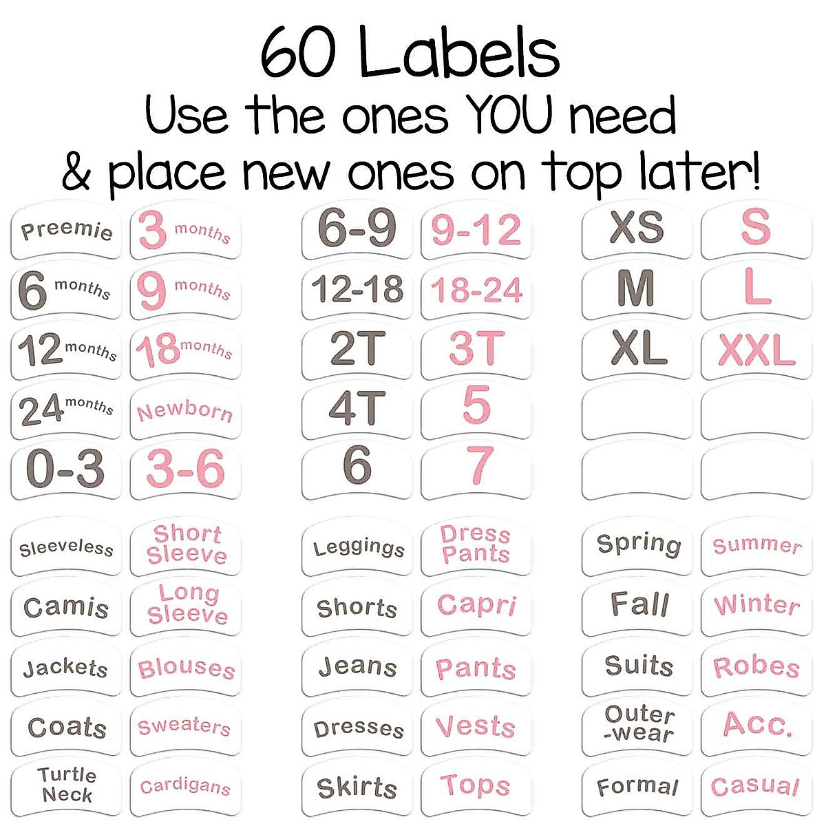 6 Baby Girl Nursery Clothing Size Closet Dividers Toddler Pink Elephant (Fits 1.5" Rod)