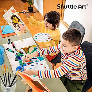 Shuttle Art 69 Pack Acrylic Paint Set, Acrylic Painting Set with 2 Pack of 15 Colors Acrylic Paint, 3 Sets of Wooden Easels, Canvas, Brushes & Palettes, Art Painting Supplies for Kids Adults Beginner