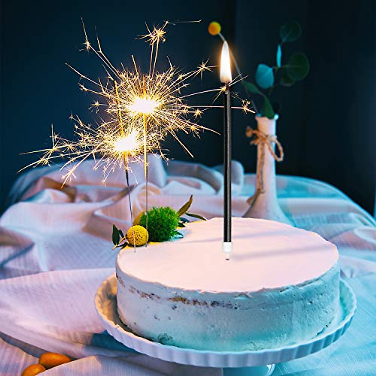 LUTER 24pcs Metallic Birthday Candles in Holders Black Tall Birthday Cake Candles Long Thin Cupcake Candles for Birthday Wedding Party Decoration