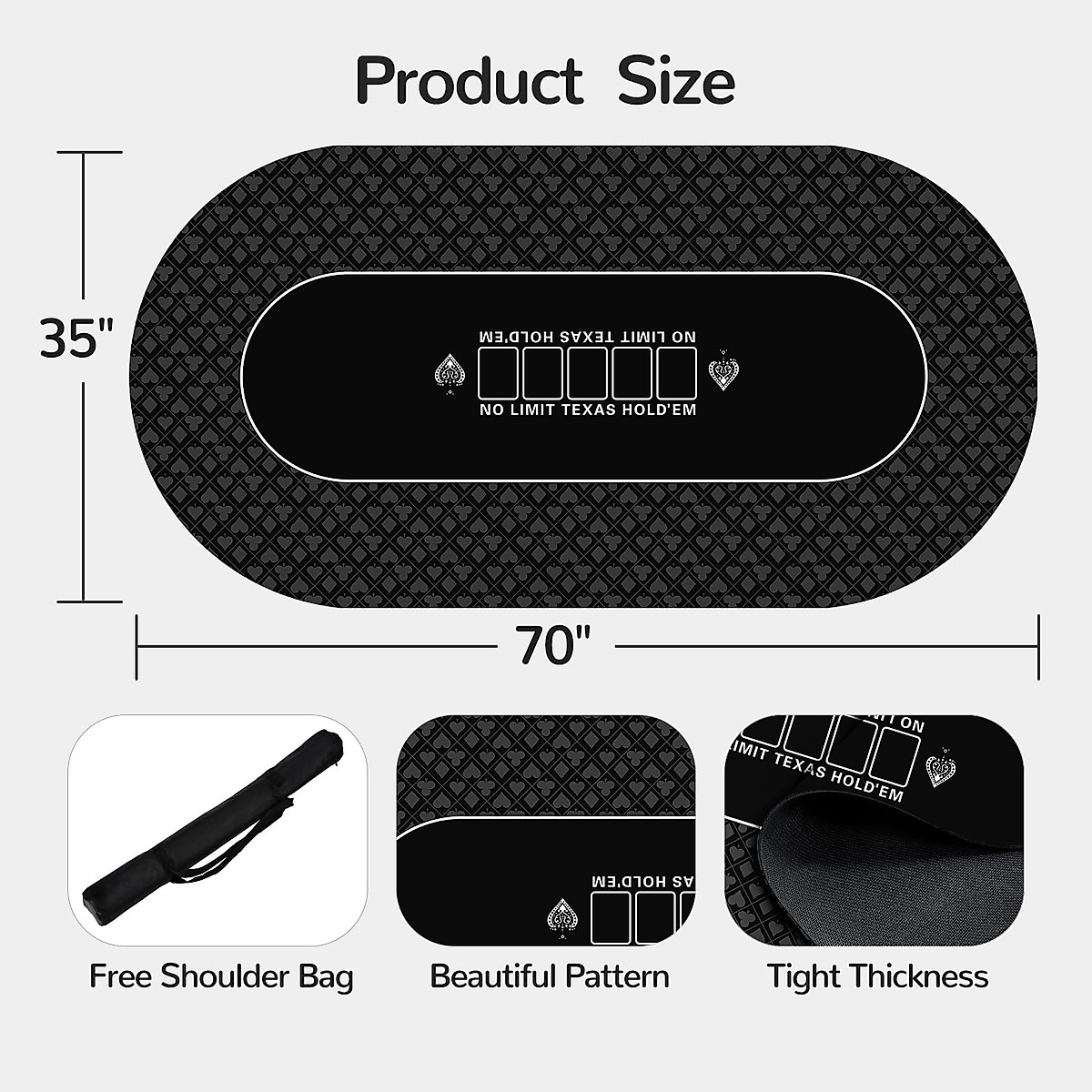 FURUISEN Waterproof 70 x 35 Inch Texas Hold'em Poker Mat for Table, Portable Poker Table Top with Smooth Premium Surface, Noise Reduction, and Zipper Handbag for Professional Poker Games Casino Games