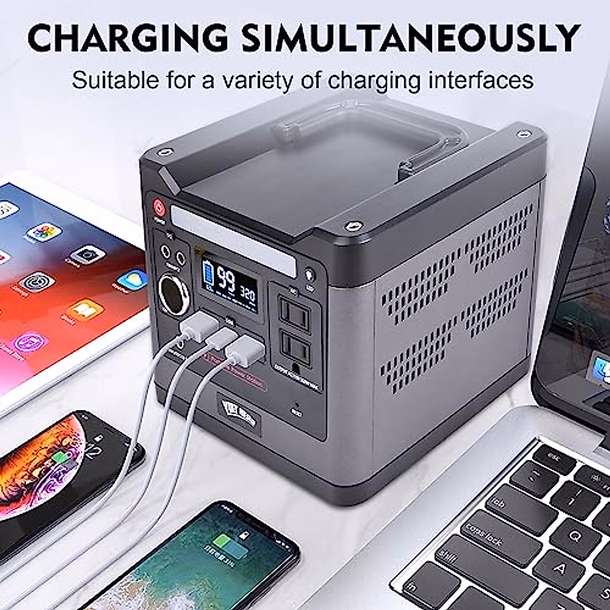 VOLT HERO Portable Power Station, 298wh Solar Generator with LiFePO4 Battery, 320W(Peak 640W) 8-Port Power Supply, 2 AC Outlets, 60W USB-C PD Output, LED light for Outdoor Camping/RVs