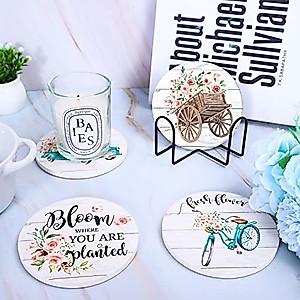 Whaline Spring Coasters 6 Pack Rustic Farmhouse Drink Coaster Truck Floral Flower Ceramic Coaster Cup Mat for Mugs Cups Home Kitchen Party Supplies, 4.1 x 0.3 Inch