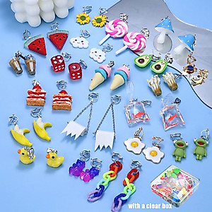 JOERICA 20Pairs Weird Clip On Earrings Funny Drop Dangle Earrings for Women Frog Flower Mushroom Butterfly Strawberry Goldfish Earrings, Stainless Steel, Cubic Zirconia