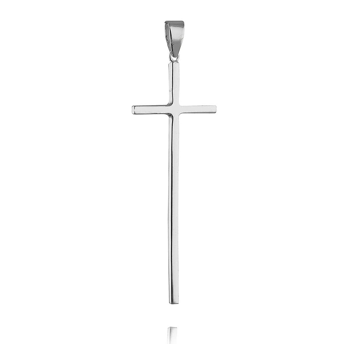 Extra Long Cross Pendant - Polished 925 Sterling Silver - Faith Gift Religion
