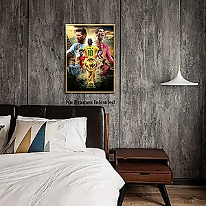 World Cup Soccer Star Poster, Cristiano Ronaldo and Lionel Messi Canvas Poster, Motivational Sport Soccer Football Player Wall Art for Man Cave Office Home Decor, Gift for Him, 16"x24" - No Framed