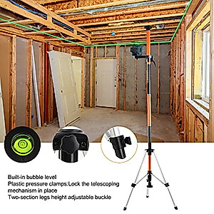 KEZERS Laser Level Pole with Tripod,12Ft./3.7M Telescoping Pole for Laser Levels,1/4”-20 Laser Mount for Rotary and Line Laser Level,Adjustable Pole and Tripod with 5/8”-11 Threaded Adapter-FLP370B