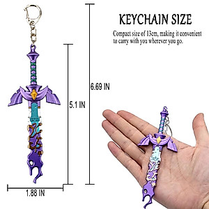 MEETCUTE Decayed MasterSword Keychain Latest,Cool Sword Key Ring for Men and Women Legend of Zeld the Tears Kingdom MasterSword Key chain Cosplay Accessories - Purple