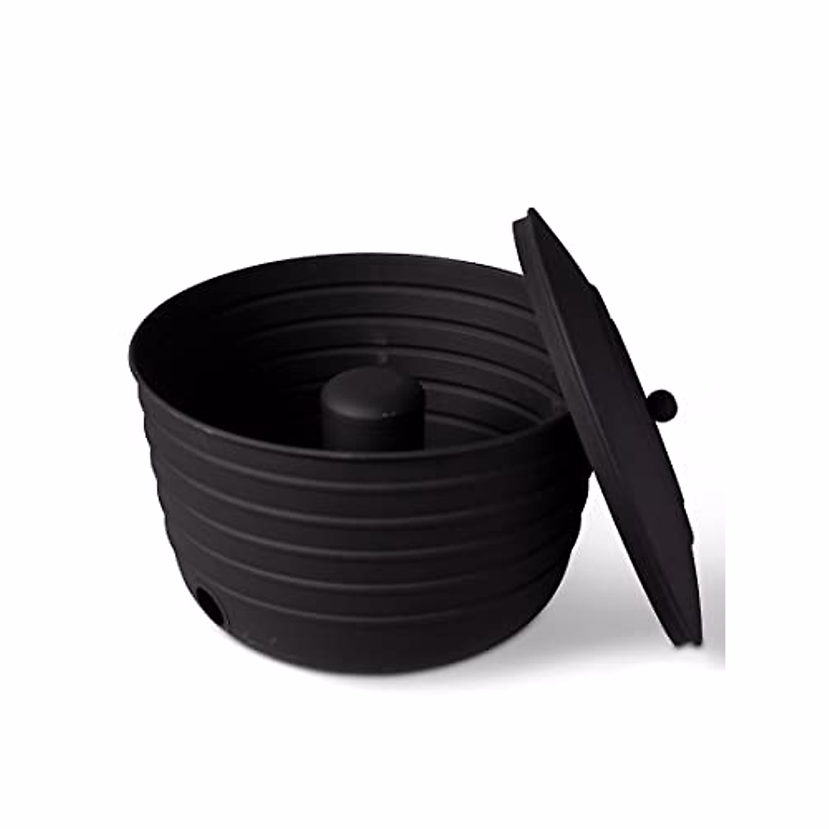 Gardener's Supply Company Garden Hose Pot with Lid | Matte Black Low Carbon Steel Watering Hose Storage with Hose Access Port | for Outdoor Garden, Backyard, & Patio | Holds 100ft Hose