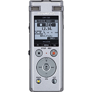OM SYSTEM OLYMPUS Voice Recorder DM-720 with 4GB, Micro SD Slot, USB Charging, Direction PC Connection, Transcription Mode, Silver