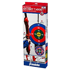 Franklin Sports Kids Archery Target Set - 1 Bow, 3 Self-Stick Arrows - Over The Door - Height-Adjustable Target - Perfect for Indoor Play, Red/Blue