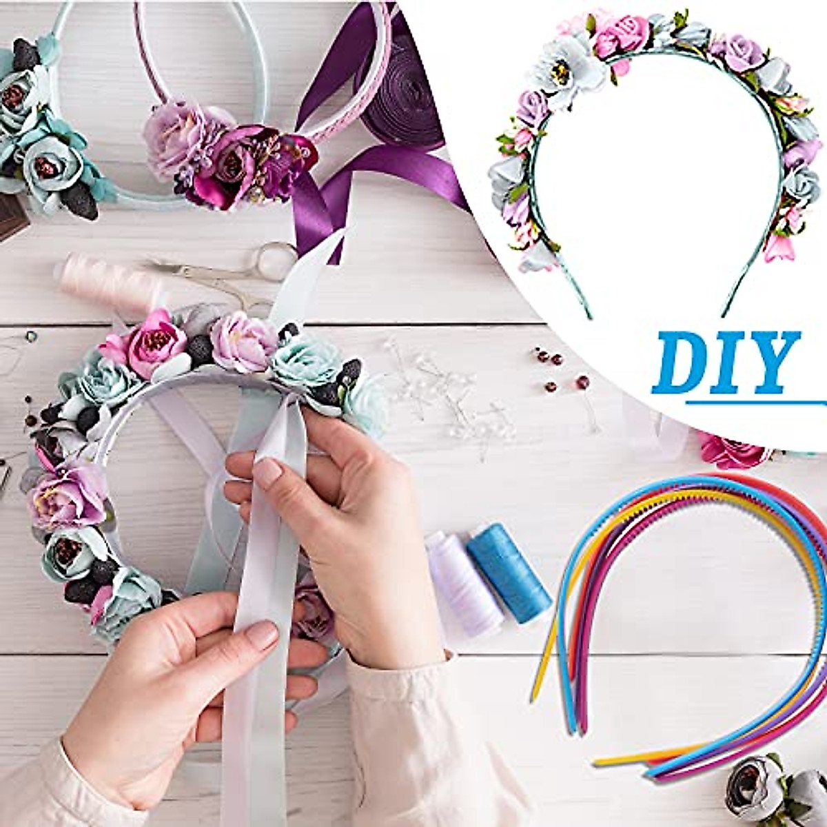 Duufin 30 Pieces Plastic Headbands, Thin Plain Plastic Headband with Teeth, Colorful Plain Headbands 0.8cm, for Girls and Women, 30 Colors