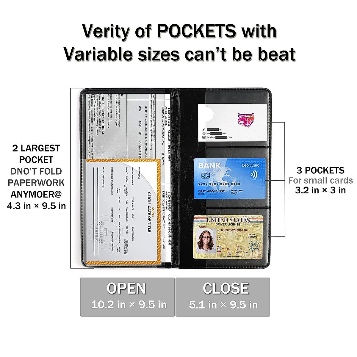 UYYE Auto Car Registration and Insurance Holder - PU Leather Vehicle Glove Box Organizer Wallet, Interior Accessories Case Holder for Essential Automobile Documents（Black）