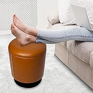 HeuGah Storage Ottoman with Storage for Living Room,Faux Leather Round Ottoman Coffee Table and Ottoman Foot Rest with Metal Rotatable Chassis (Brown)