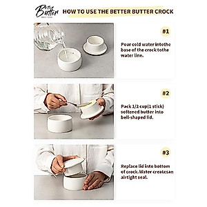Butter Crock, French Butter Keeper - Fresh Soft Butter without Refrigeration, White, Porcelain - Better Butter & Beyond