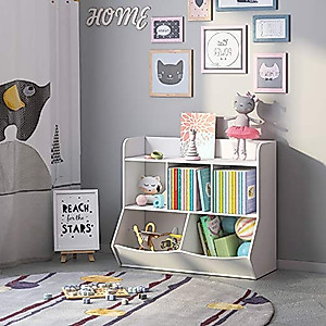 UTEX Toy Storage Organizer with Bookcase, Kid’s Multi Shelf Cubby for Books,Toys, Storage Organizer for Boys,Girls Play Room/Bedroom-White