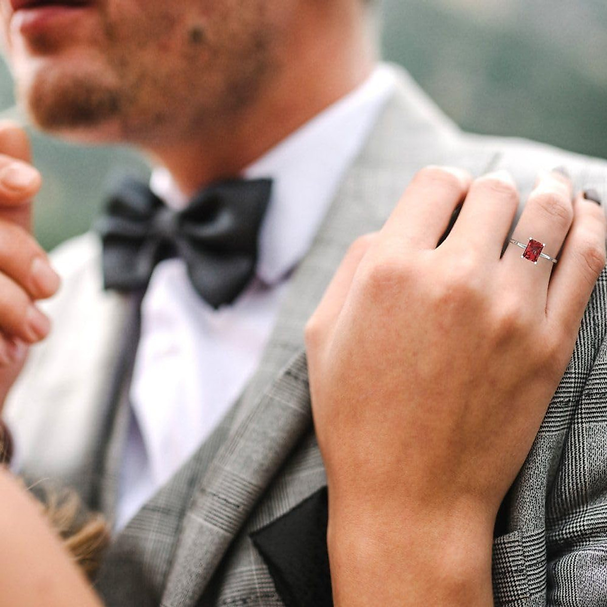 Clara Pucci 1.95ct Emerald Cut Solitaire Natural Scarlet Red Garnet 4-Prong Classic Designer Statement Ring 14k White Gold for Women