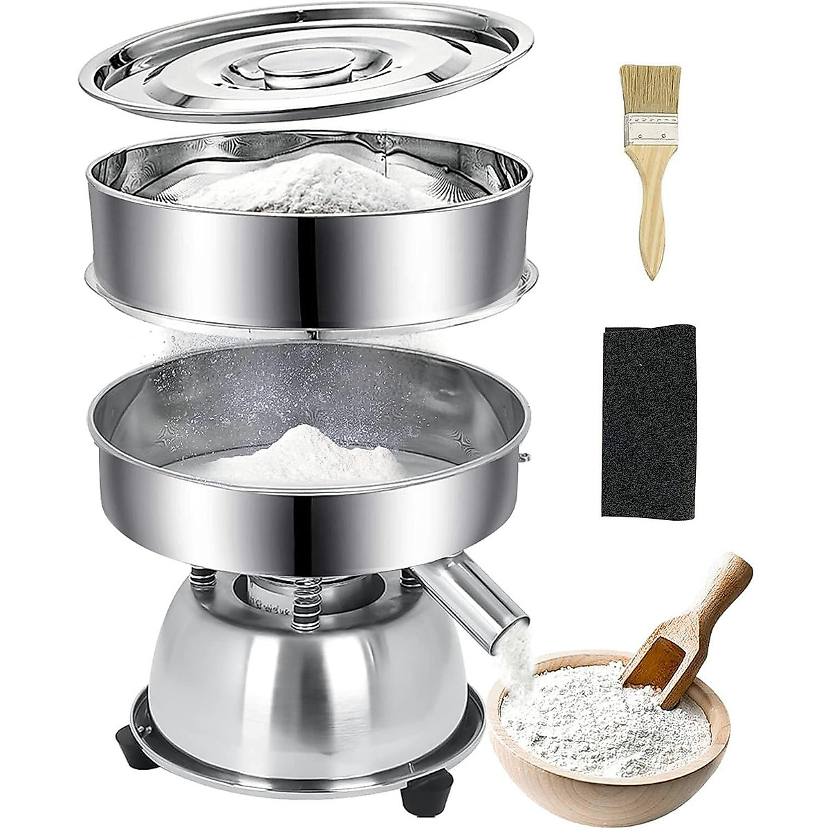 110V Stainless Steel 300mm/40 Mesh Electric Vibrating Sieve Machine Sifters for Powder Particles