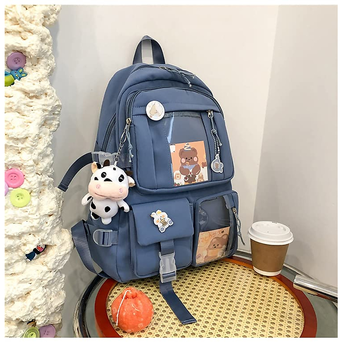 Dearsee Kawaii Backpack with Cute Pin Accessories Plush Pendant Kawaii Backpack Cute Aesthetic Backpack