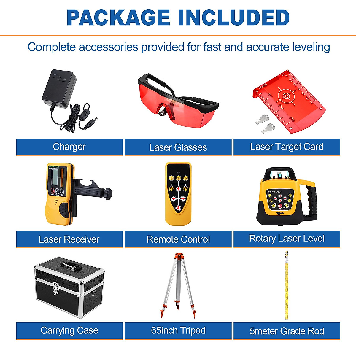 Iglobalbuy Self Leveling Rotary Laser Level System Kit with Surveying Tripod + Aluminum Grade Rod 16.4Ft, Red Beam Automatic Self-leveling Transit Laser Level Grading Rotating Lasers for Construction