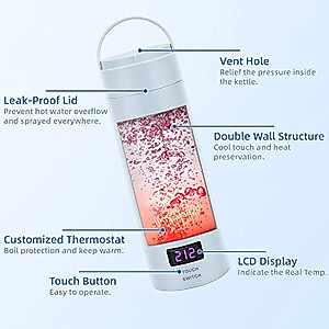 Travel Electric Kettle, ShineMe Portable Mini Electric Kettle with Temperature Control and LCD Display, 350ml Stainless Steel Kettle Water Boiler Fast Boil and Auto Shut off (Blue)