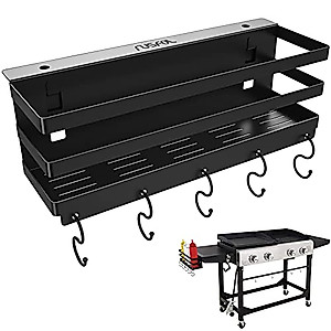 RUSFOL Upgraded Stainless Steel Griddle Caddy for Royal Gourmet 24'' Charcoal&Propane Gas Griddles, with an Allen Key, Space Saving BBQ Accessories Storage Box, Free from Drill Hole&Easy to Install