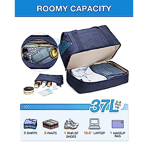 Weekender Bags for Women, BAGSMART 2 Pcs 37L Large Travel Duffle Bag with Shoe Compartment and Wet Pocket for Travel Essentials, Gym Bag Overnight Hospital Bag for Labor and Delivery(Navy Blue)