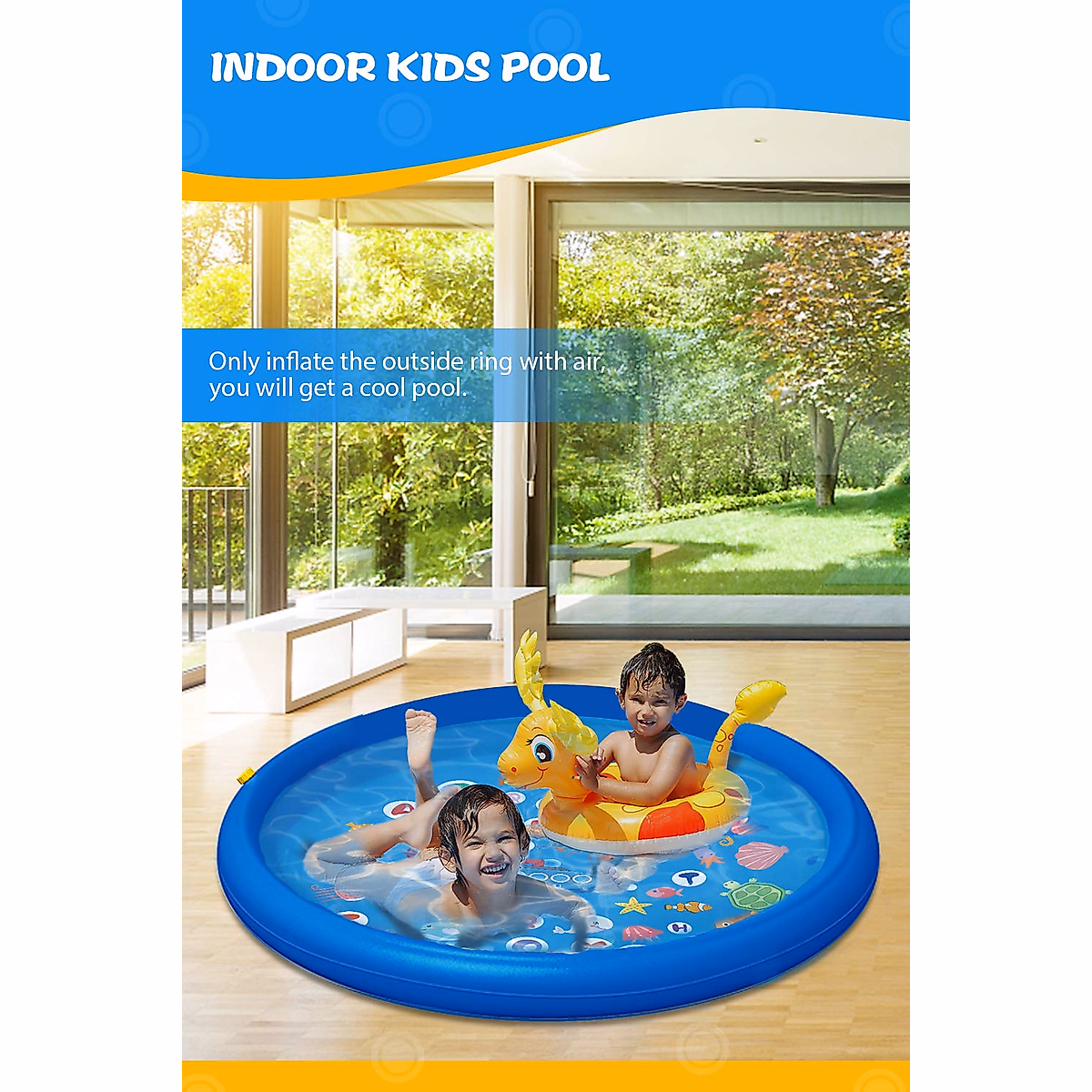 QPAU Inflatable Splash Pad Sprinkler for Kids, Sprays Up to 96 inch, Baby Kids Pool for Learning, Inflatable Water Toys, 60" Outdoor Swimming Pool for Babies and Toddlers(Blue)