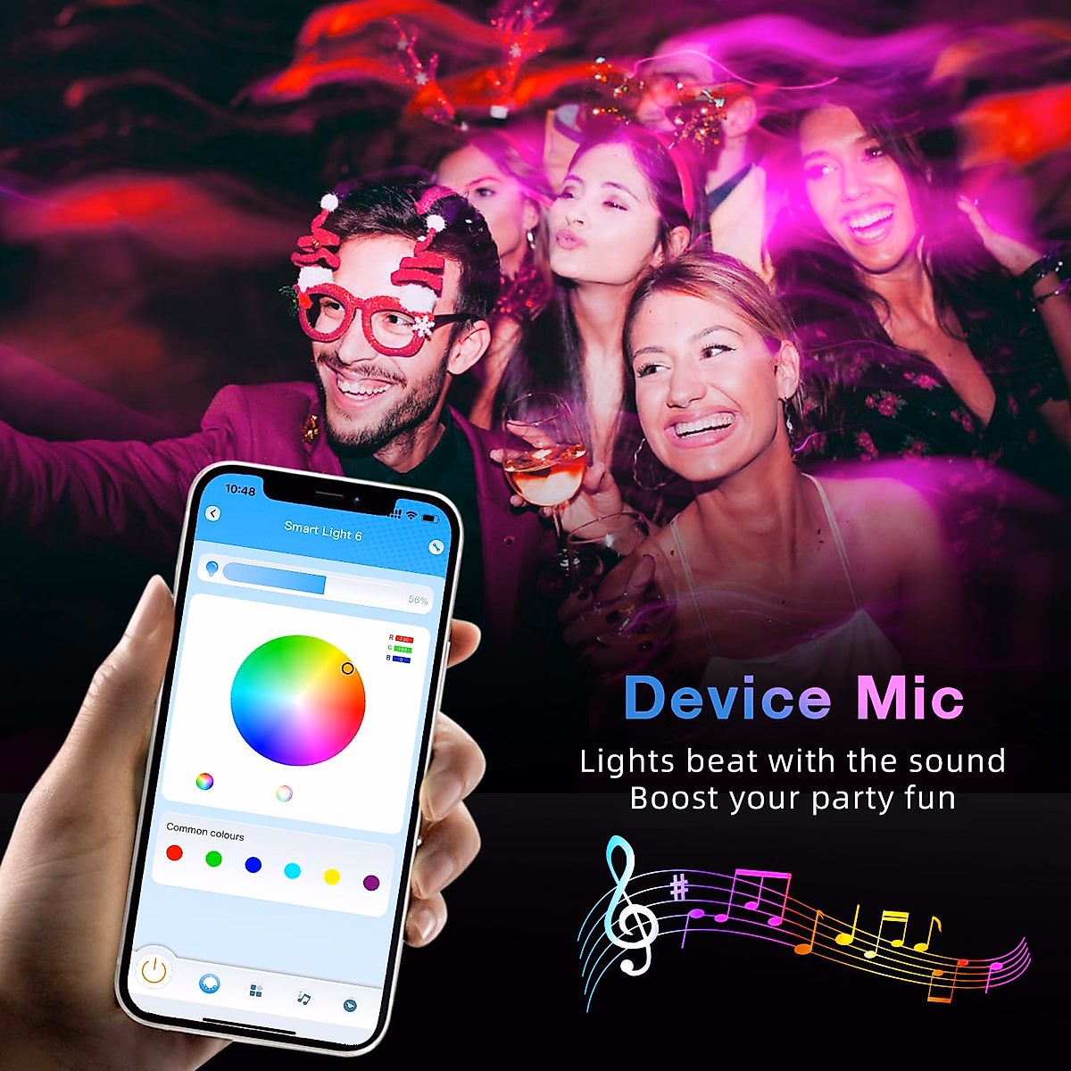 TJOY 50ft Bluetooth LED Strip Lights, Music Sync 5050 LED Light Strip RGB Color Changing LED Lights Strip with Phone Remote, LED Lights for Bedroom Kitchen TV Party TIKTOK DIY (APP+Remote +Mic)