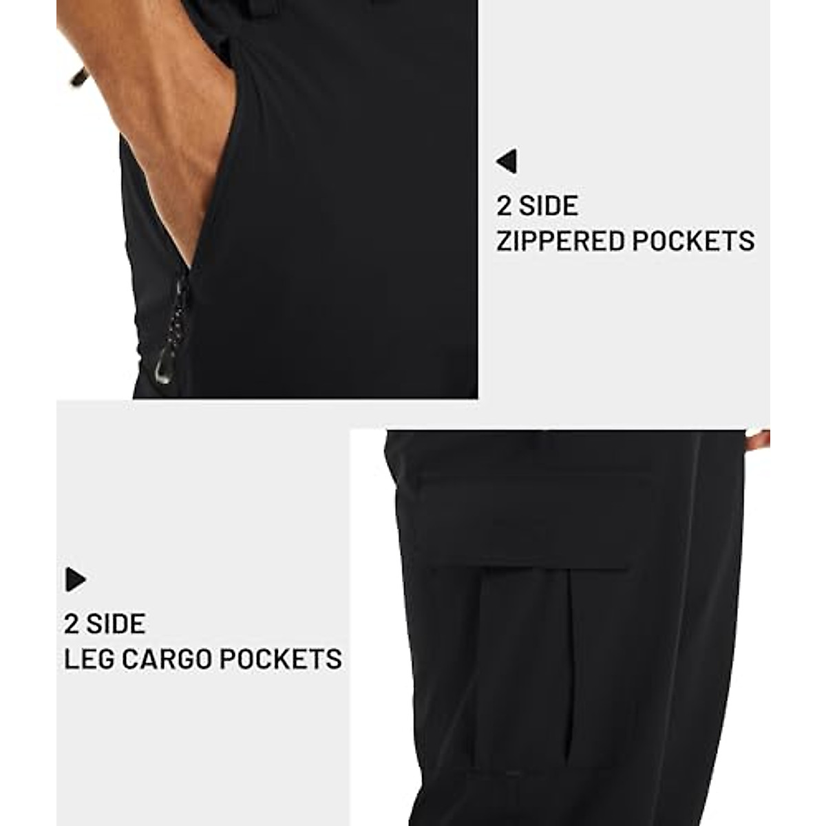 TACVASEN Capri Pants for Men Black Cargo Shorts Men Outdoor Quick Dry Shorts for Men Water-Resistant Workout Shorts with Zipper Pockets