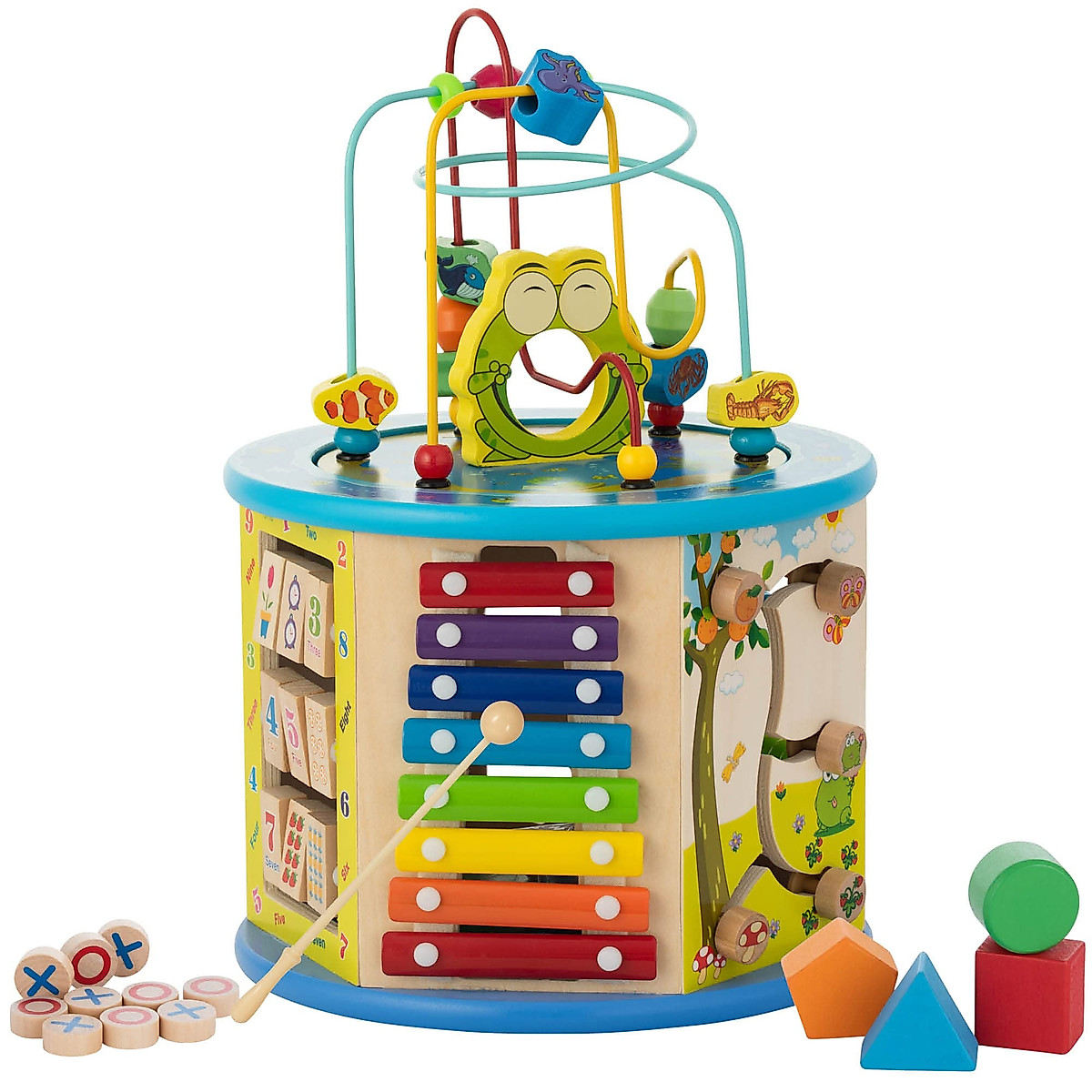 KIDDERY TOYS Wooden Activity Cube for Toddlers 1-3 with Bead Maze - Birthday Gift Busy Baby Activity Cube for 6-Month-Old Baby