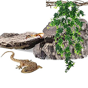 Woyrise 2Pack Reptile Plants, Terrarium Hanging Plants Vines Artificial Leaves Habitat Decorations with Suction Cup for Bearded Dragon Lizard Snake Geckos Chameleon Hermit Crab