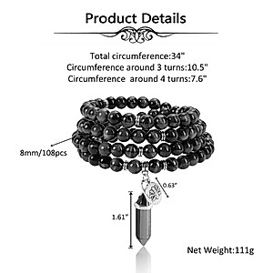 Top Plaza 108 Mala Prayer Beads Bracelet Natural Amethyst Gemstone Bracelet Multilayer Healing Crystal Stones Stretch Bracelets Yoga Meditation Reiki Quartz Jewelry Gifts for Mens Womens