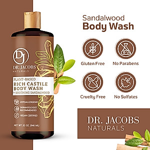 DR. JACOBS NATURALS Castile Sandalwood All-Natural Body Wash for Moisturizing Dry and Sensitive Skin Shampoo with Plant-Based Ingredients Gluten, Preservatives-Free Formula - 32 oz, Pack of 1
