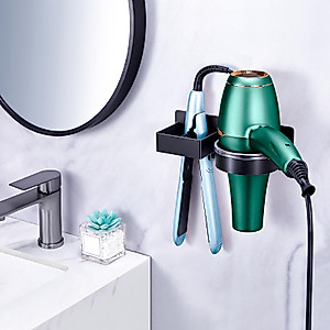 WAYASI Hair Straightener Holder Wall Mounted Blow Dryer Holder, Stainless Steel Black Blow Dryer and Curling Iron Holder, Bathroom Hair Dryer Straightener Holder, Salon Hair Tools Organizer Storage