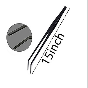 15 inch Aquarium Forceps ，Stainless Steel Curved Tweezers, with Anti-Carbonization and Carbonization Coating, Anti-Rust and Long Reptiles, for Aquatic Plants, Spiders, Snakes and Lizards, Black