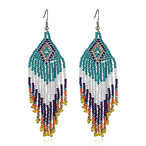 Weicam Women Jewellery 4 Pair Multicolor Nation Bohemian Style Tassel Earrings Handmade Beaded Jewelry