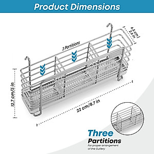 KESOL Sturdy 304 Stainless Steel Utensil Drying Rack Basket Holder with Hooks 3 Divided Compartments, Rust Proof, No Drilling