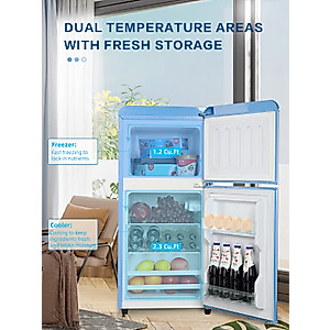 KRIB BLING Compact Refrigerators with Freezer on Top, Mini Fridge with 7- Level Adjustable Thermostat, Small Refrigerator for Apartment, Office, Camping, Blue