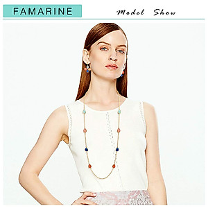 FAMARINE Multicolor Resin Beaded Chain Long Scatter Necklace for Women, Red Blue Green Orange