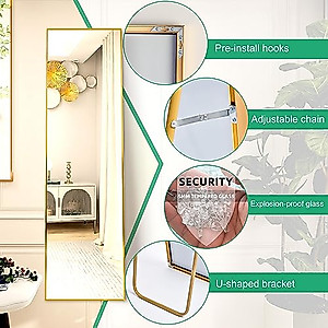 Kacalujia Gold Full Length Mirror 59’’x16’’ of Tempered Mirror with Aluminum Frame, Standing Hanging or Leaning Against Wall for Bedroom, Living Room, Modern Floor Mirror for Home Decoration