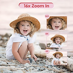 Digital Camera, FHD 1080P Kids Camera 44MP Point and Shoot Camera 16X Zoom Compact Small Photography Camera for Kids with 32G Card & 2 Batteries Portable Camera Gift for Girl Boy Students Teens (Pink)