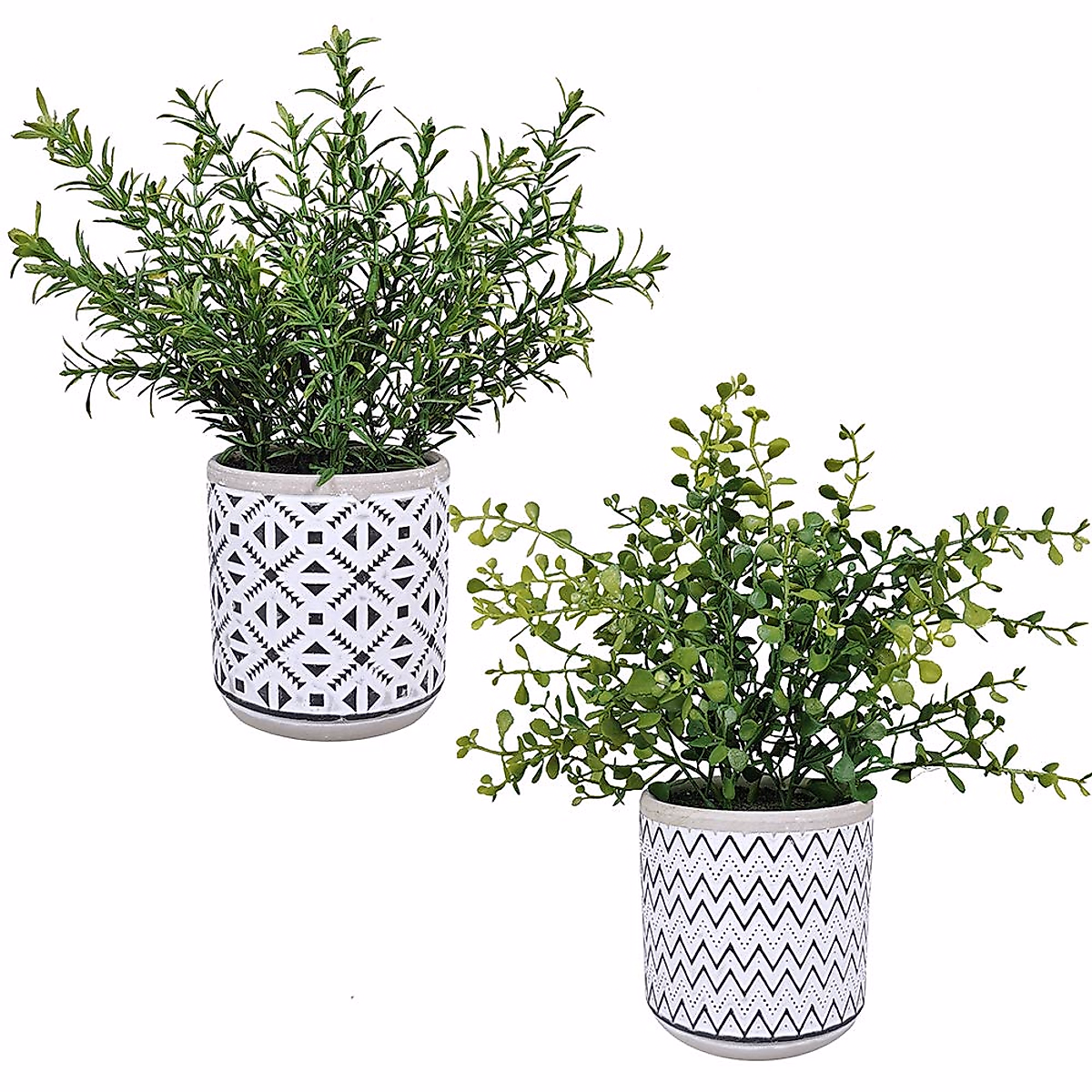 Winlyn 2 Pack Small Potted Eucalyptus Plant Artificial Plants Green Boxwood Rosemary Greenery in Modern Concrete Plant Pots