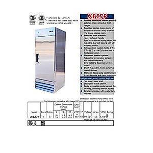 Commercial Freezer 1-Door Solid Upright Reach in Stainless Steel NSF 29" Width, Capacity 23 Cuft, Bottom Mounted Restaurant Quality Kitchen Cold -8°F